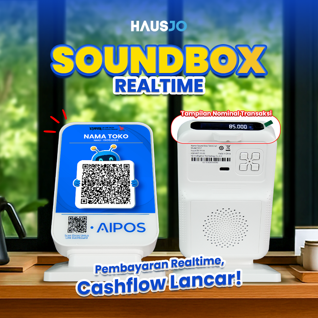 Soundbox Hausjo – Notifikasi Pembayaran QRIS Otomatis, Aman & Praktis